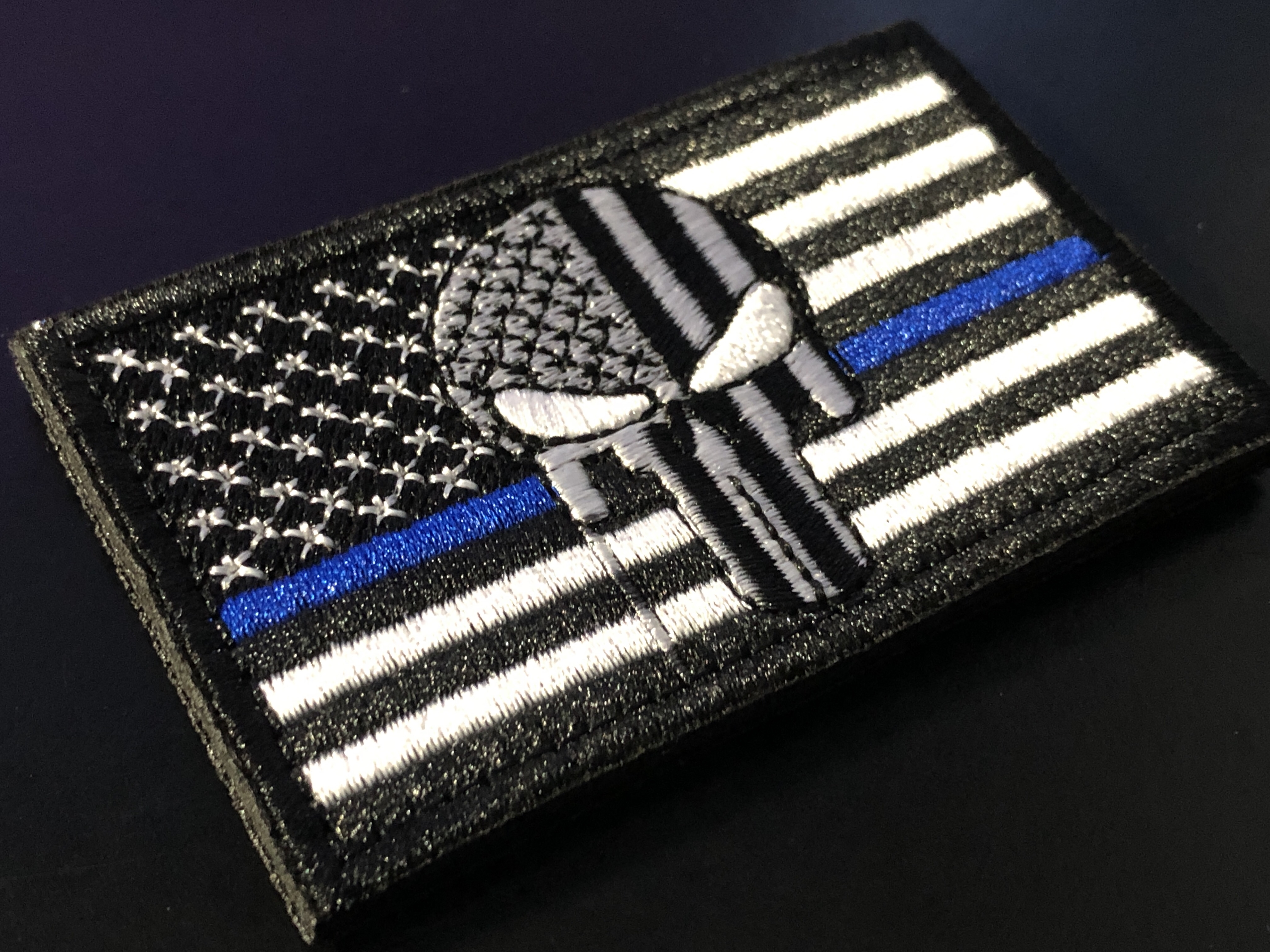 The Thin Blue Line USA + skull – patch, stitched, white | The Thin Blue ...